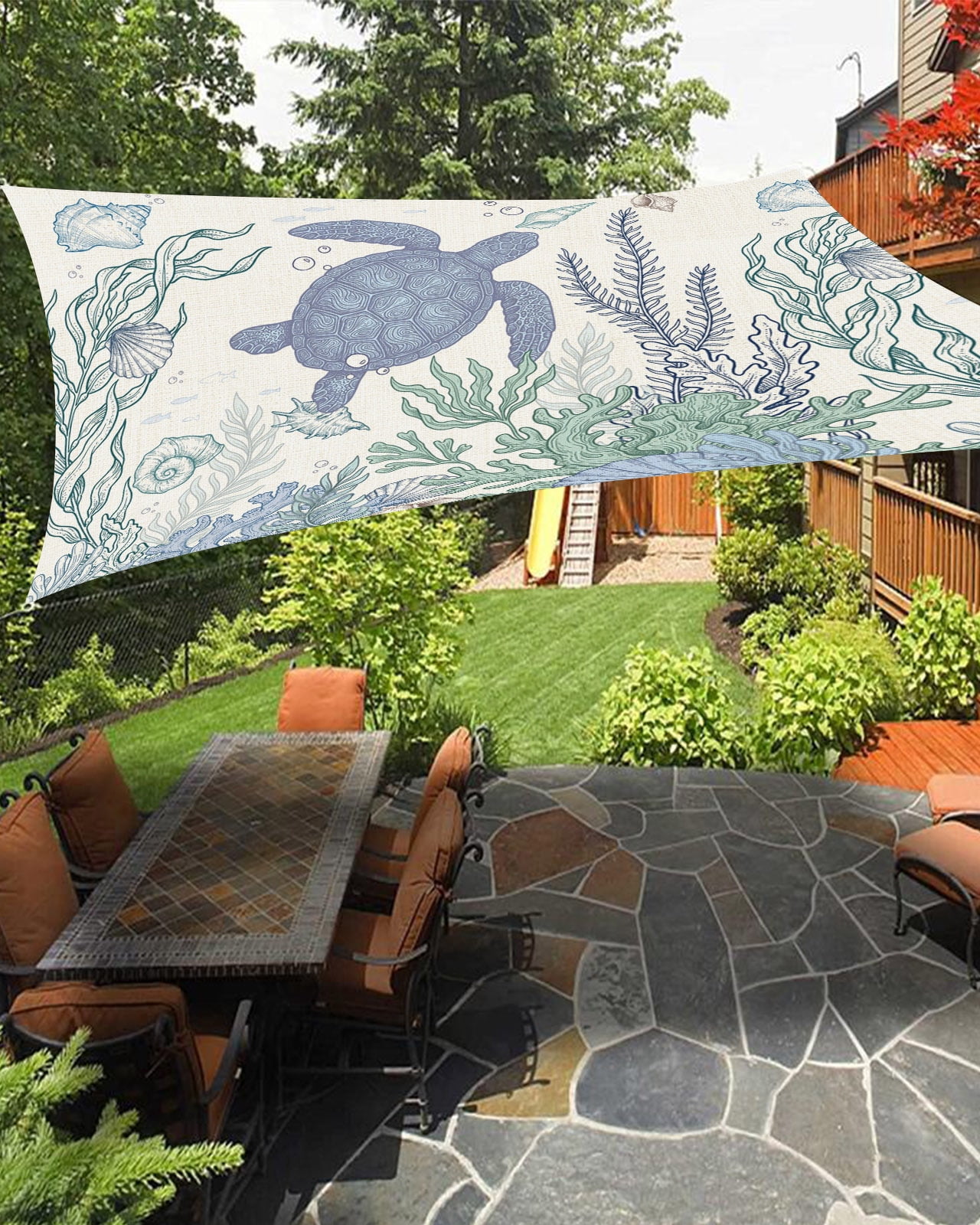 Blue Sea Turtles Sun Shade Sail 12'X16' Shell Coral Vintage Ocean Life ...