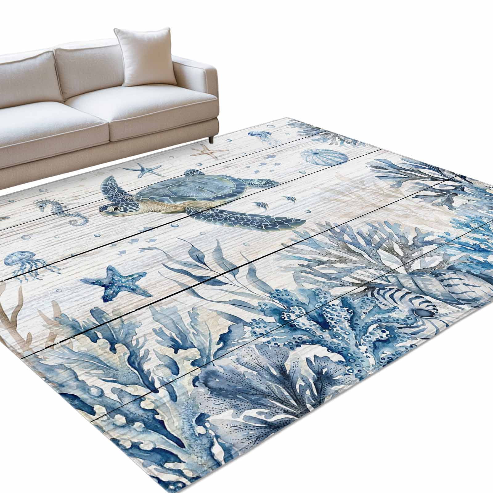 Blue Sea Turtles Washable Rug 3x5 Area Rug for Living Room Bedroom Non ...