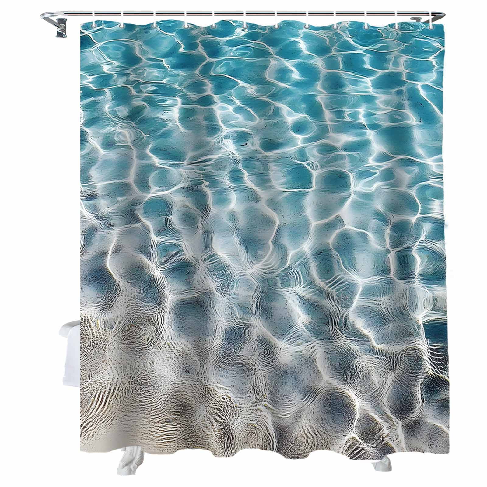Blue Sea Water Shower Curtain, Coastal Tropical Ocean Wave Shower ...