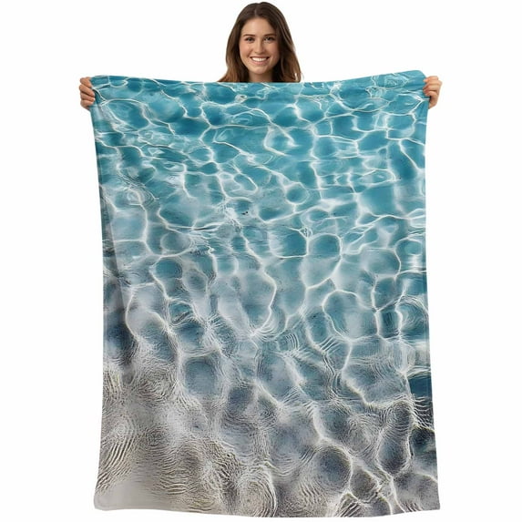 Blue Sea Water Throw Blankets, Coastal Tropical Ocean Wave Soft Fleece ...