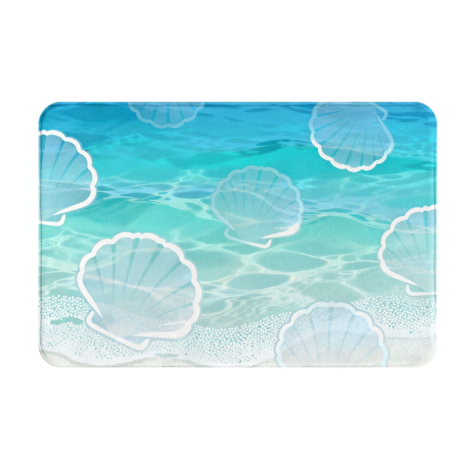 Blue Sea Water White Shell Pattern Bathroom Floor Mat 15.7x23.6 inch ...