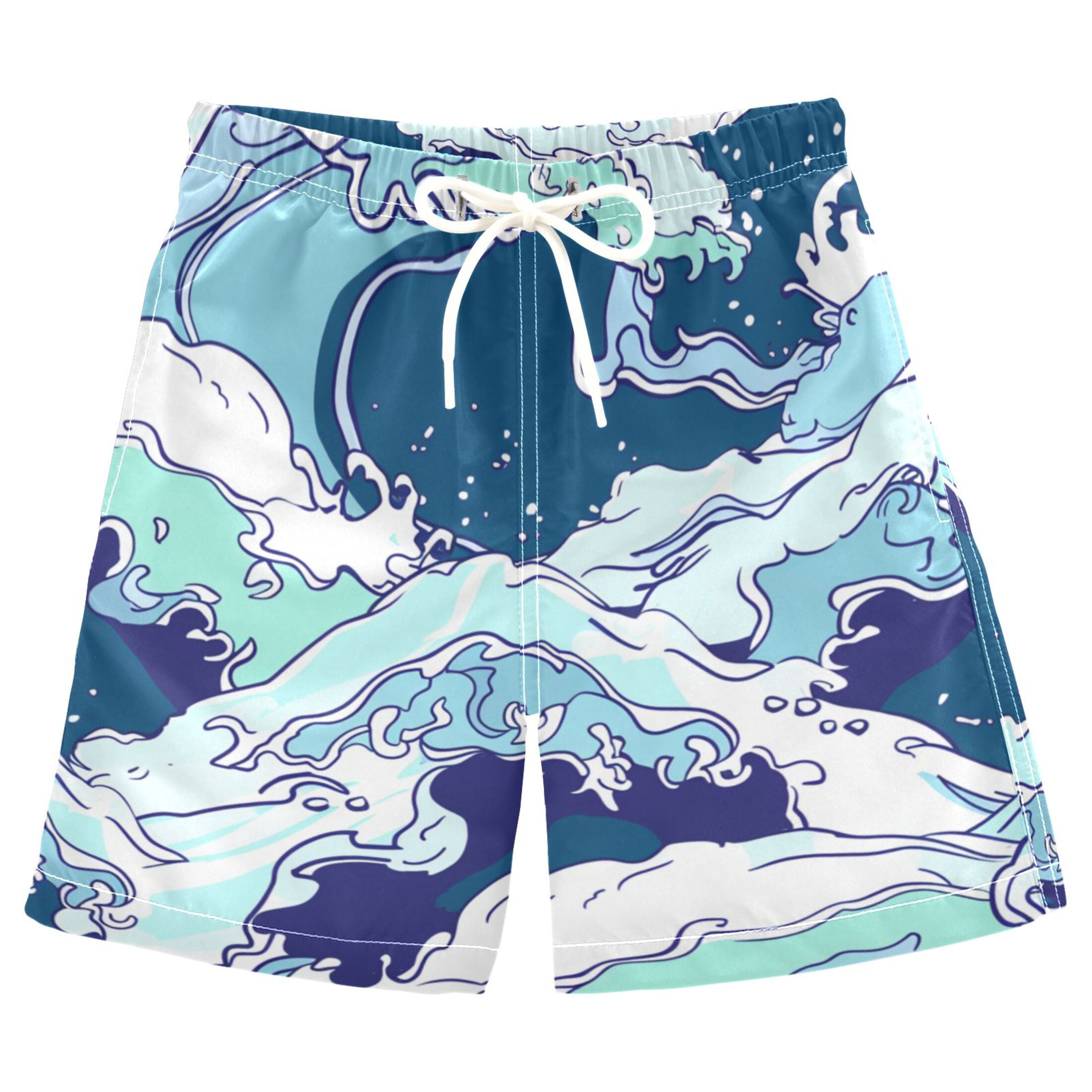 Blue Sea Waves Boys' Beach Pants Board Shorts Swim Trunks Bathing ...