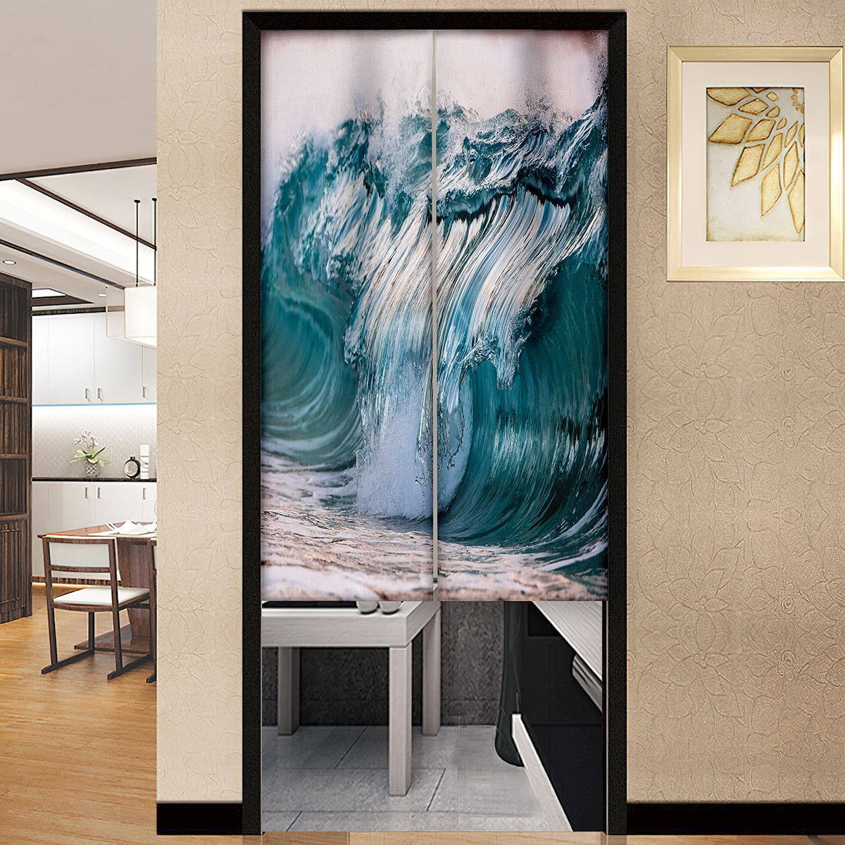 Blue Sea Waves Print Door Curtain Partition Kitchen Living Room Bedroom ...