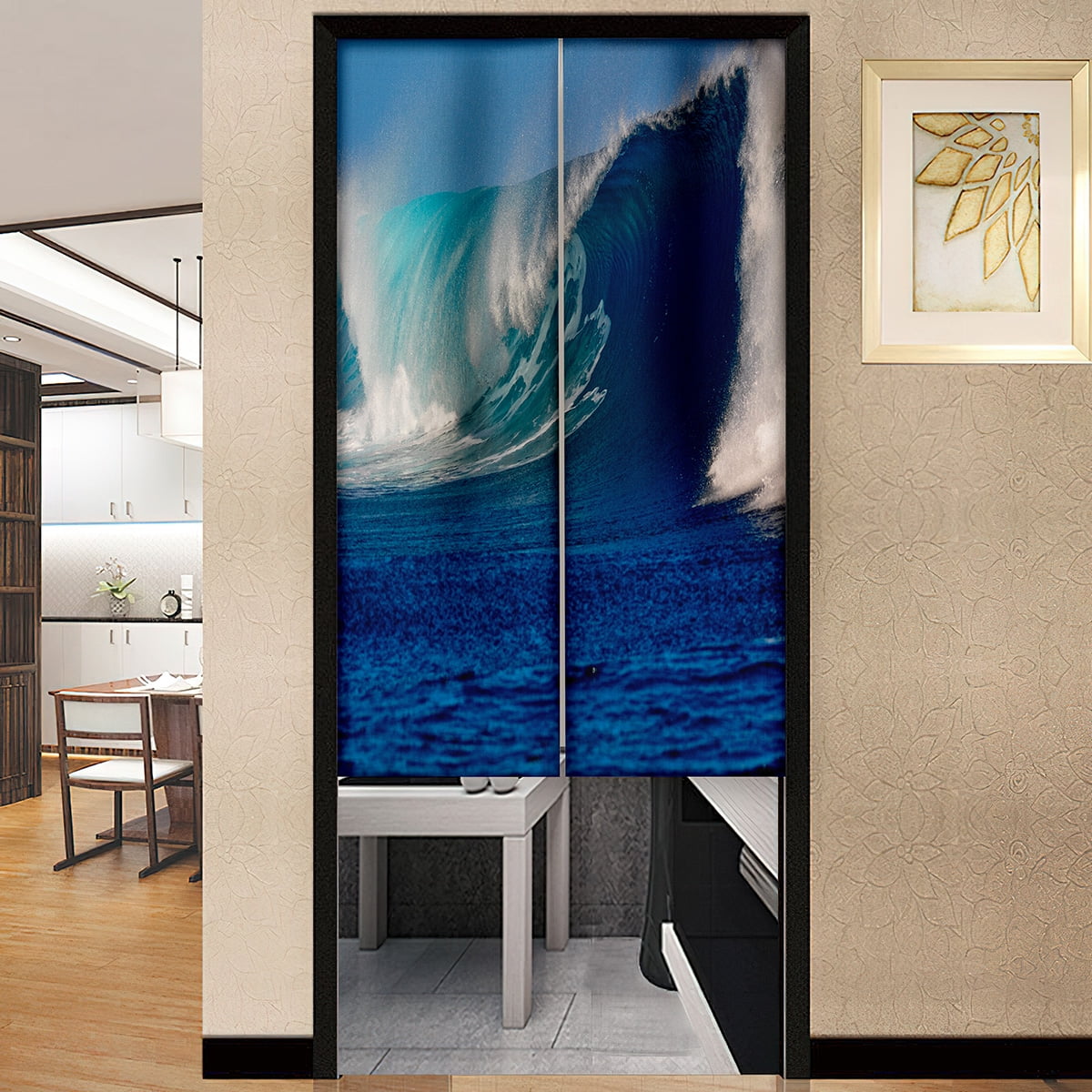 Blue Sea Waves Print Door Curtain Partition Kitchen Living Room Bedroom ...