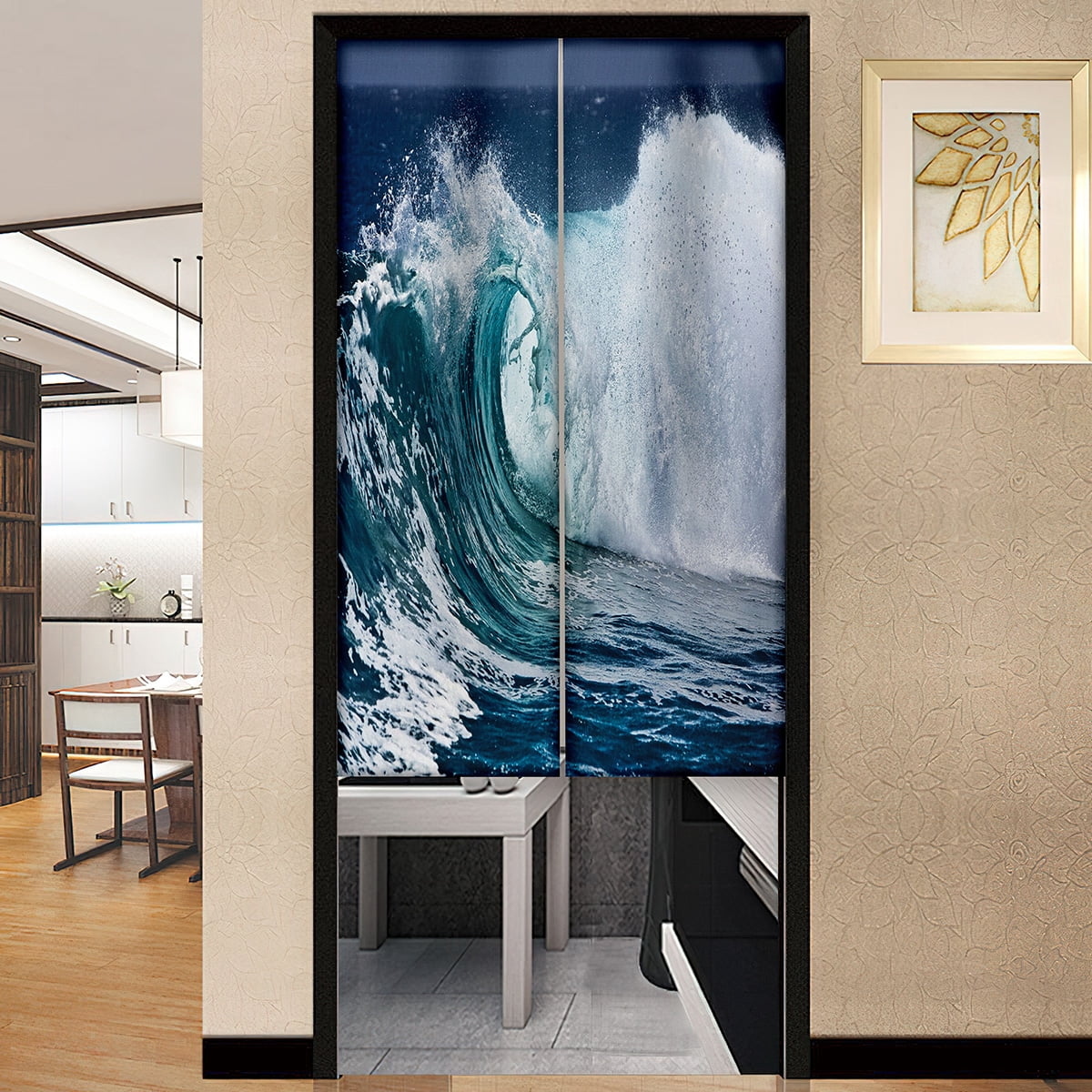 Blue Sea Waves Print Door Curtain Partition Kitchen Living Room Bedroom ...