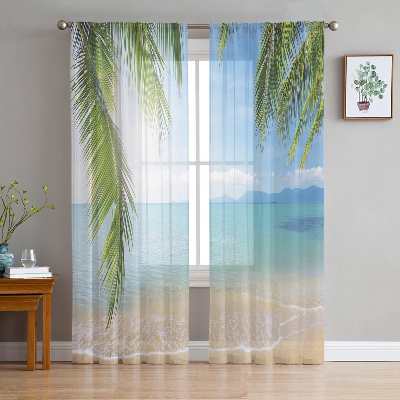 Blue Sea Waves Scenery Sheer Window Curtains for Living Room Bedroom ...