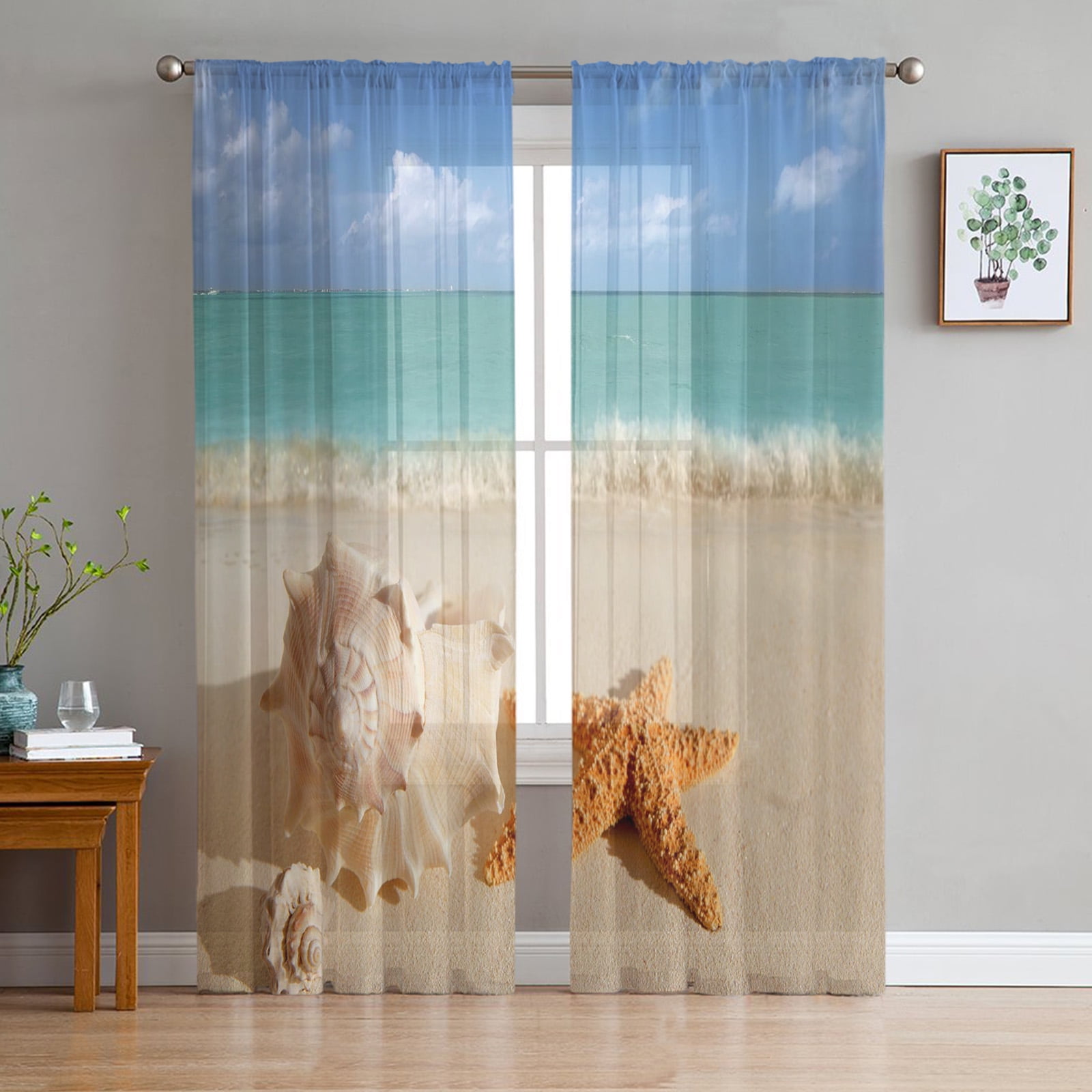 Blue Sea Waves Scenery Sheer Window Curtains for Living Room Bedroom ...