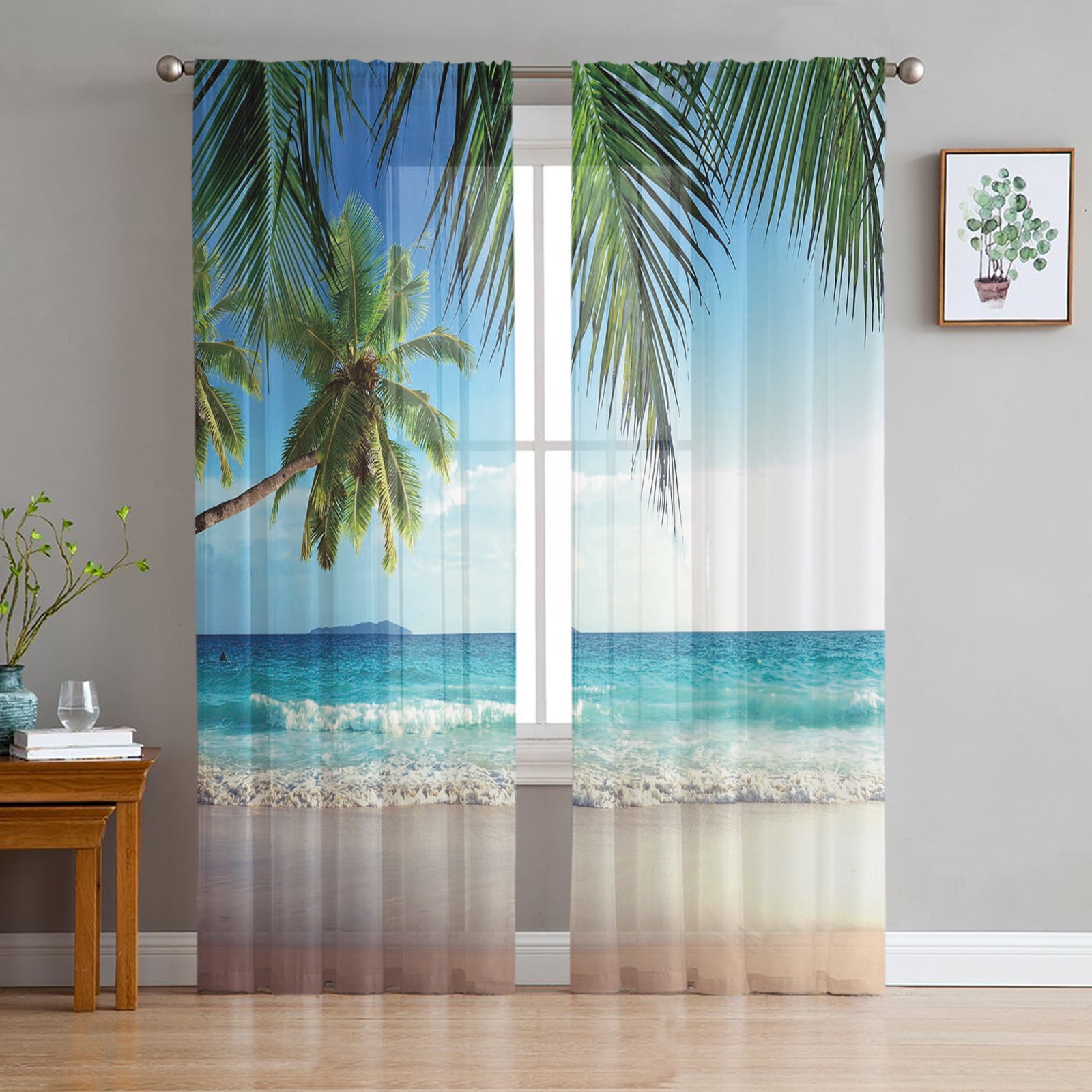 Blue Sea Waves Scenery Sheer Window Curtains for Living Room Bedroom ...