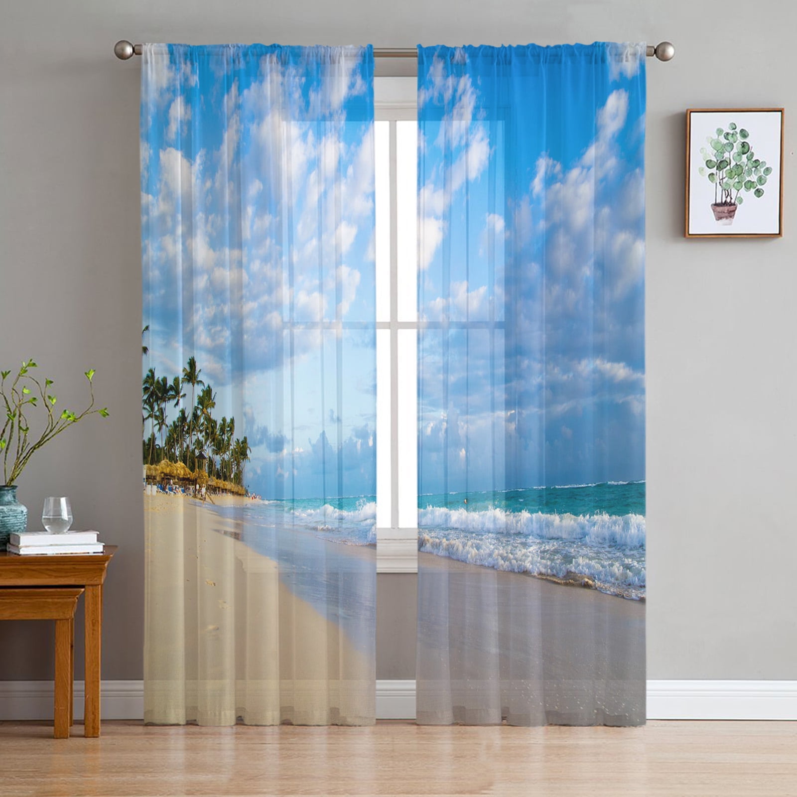 Blue Sea Waves Sunset Sunshine Sheer Curtains for Living Room Bedroom ...