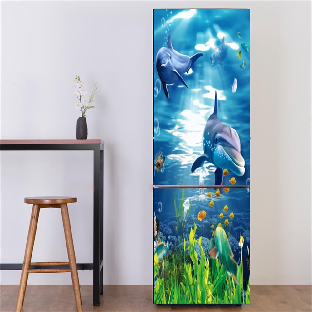 Blue Sea World Refrigerator Stickers Self-Adhesive 3D Wallpaper Dolphin ...
