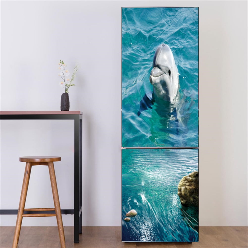 Blue Sea World Refrigerator Stickers Self-Adhesive 3D Wallpaper Dolphin ...