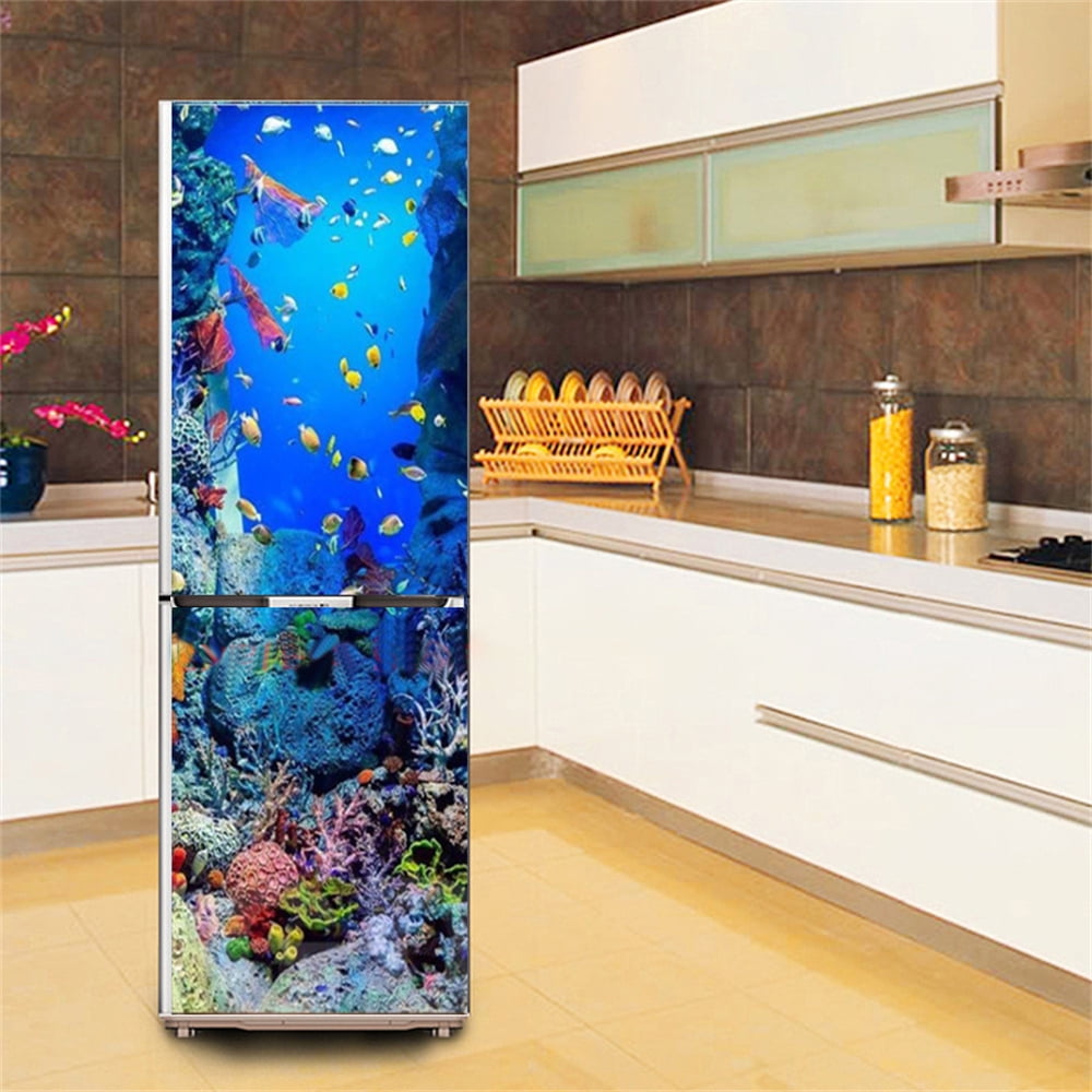 Blue Sea World Refrigerator Stickers Self-Adhesive 3D Wallpaper Dolphin ...