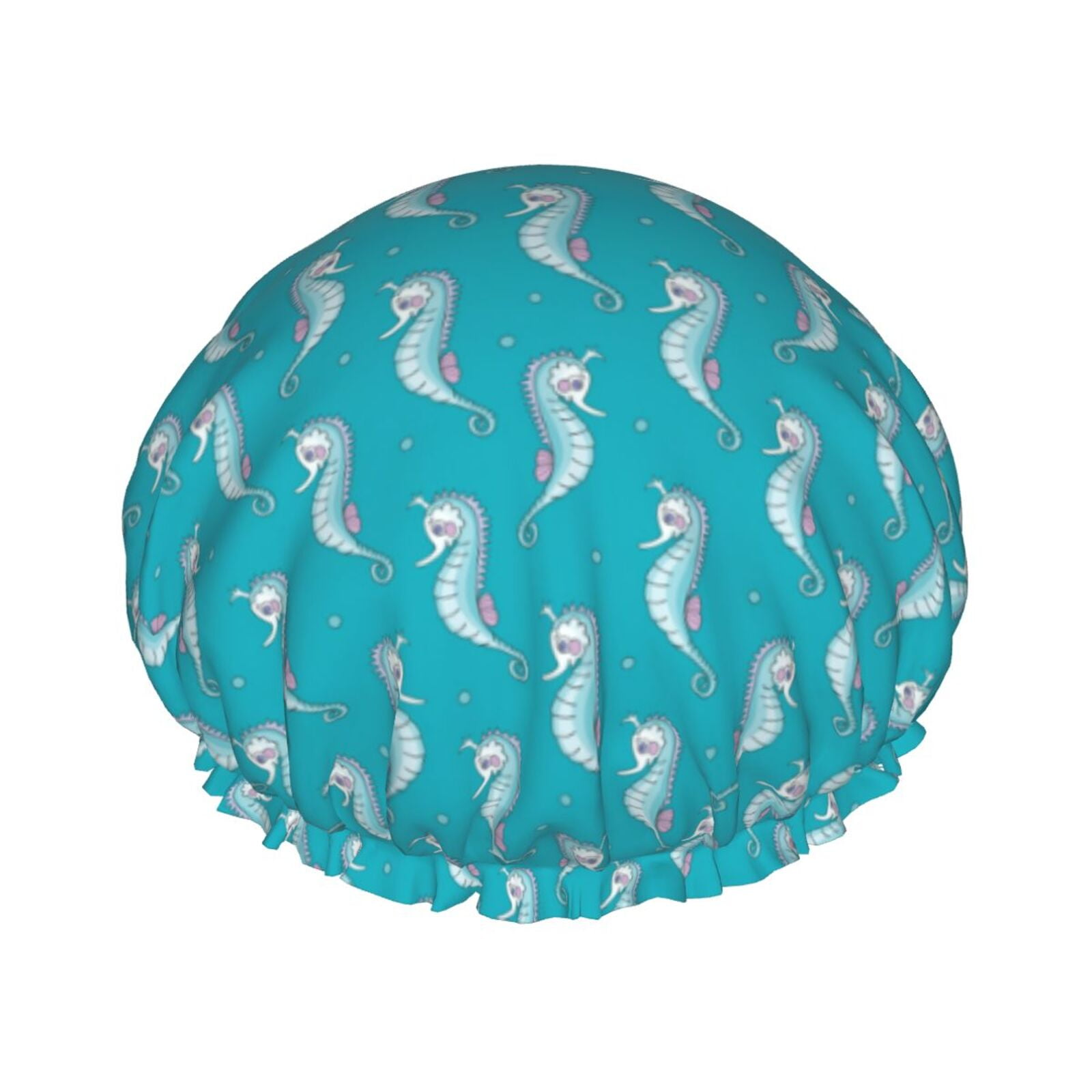 Blue Sea horses Shower Cap for Women, Double Waterproof Layers Shower ...