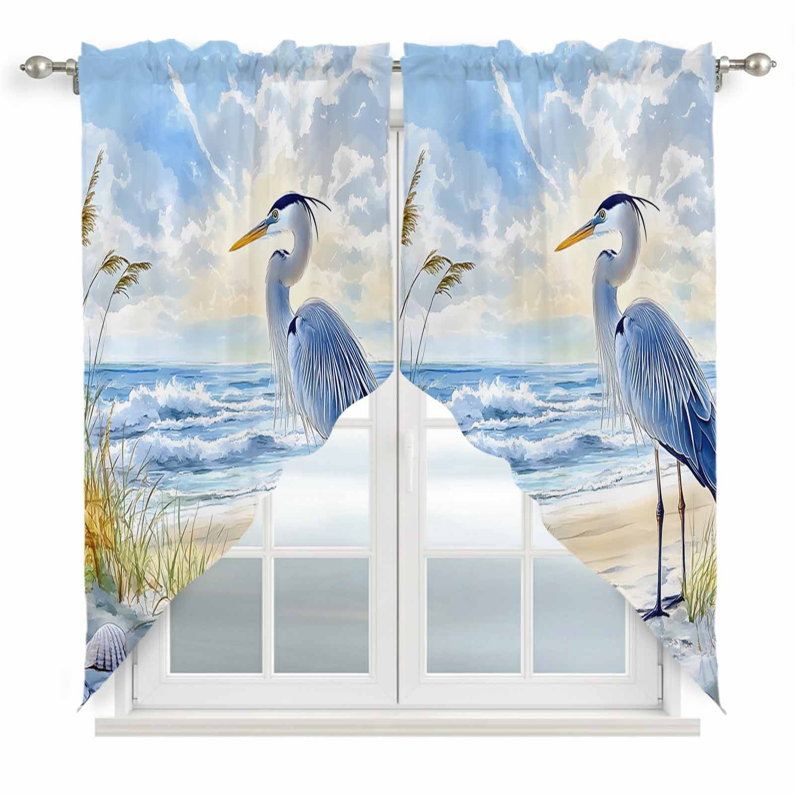 Blue Seabird Swag Curtain Valance for Window 2 Panels Sea Wave Blue Sky ...