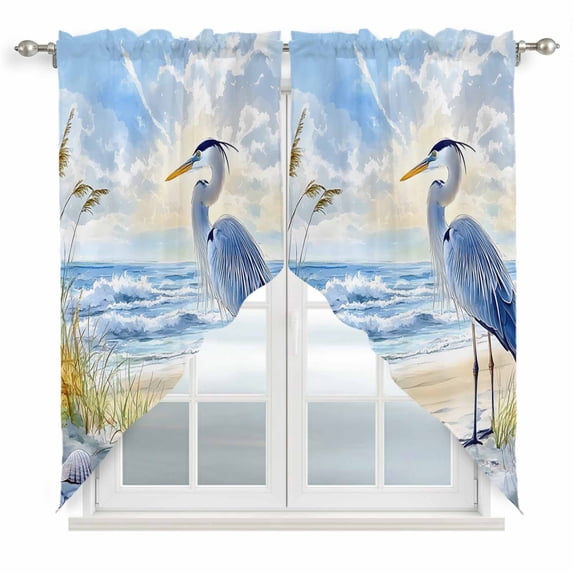 Blue Seabird Swag Curtain Valance for Window 2 Panels Sea Wave Blue Sky ...