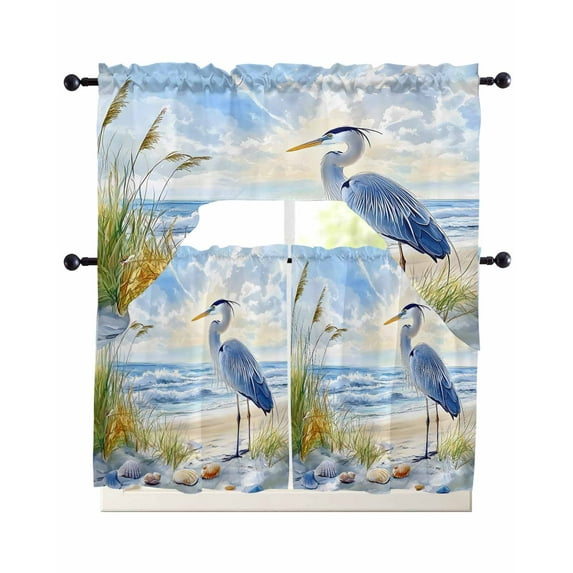 Blue Seabird Swag Valance and Tier Curtains Set Sea Wave Blue Sky Reed ...
