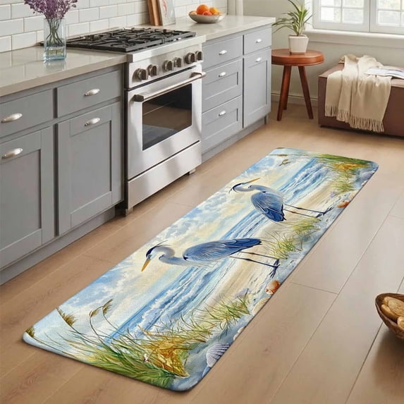 Blue Seabird Washable Runner Rug 1.4x4 ft Sea Wave Blue Sky Reed ...