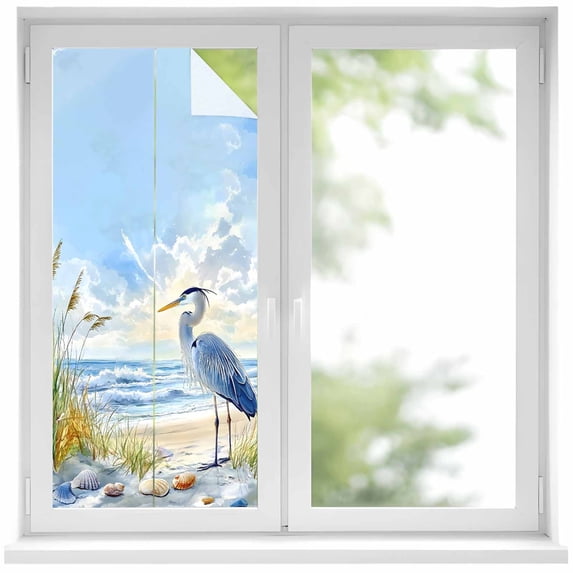 Blue Seabird Window Privacy Film Sea Wave Blue Sky Reed Seaside Nature ...