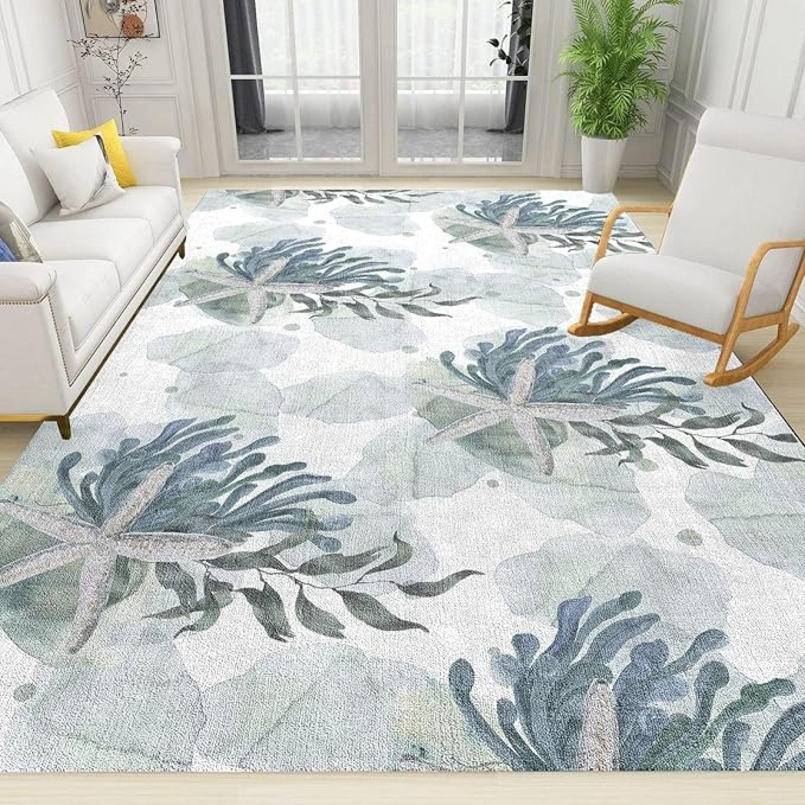 Blue Seagrass Coral Area Rugs, Starfish Seaweed Coral Themed Soft ...