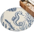 Blue Seahorse Coral Area Rugs 3' (Round) Ocean Starfish Floor Rug Non ...