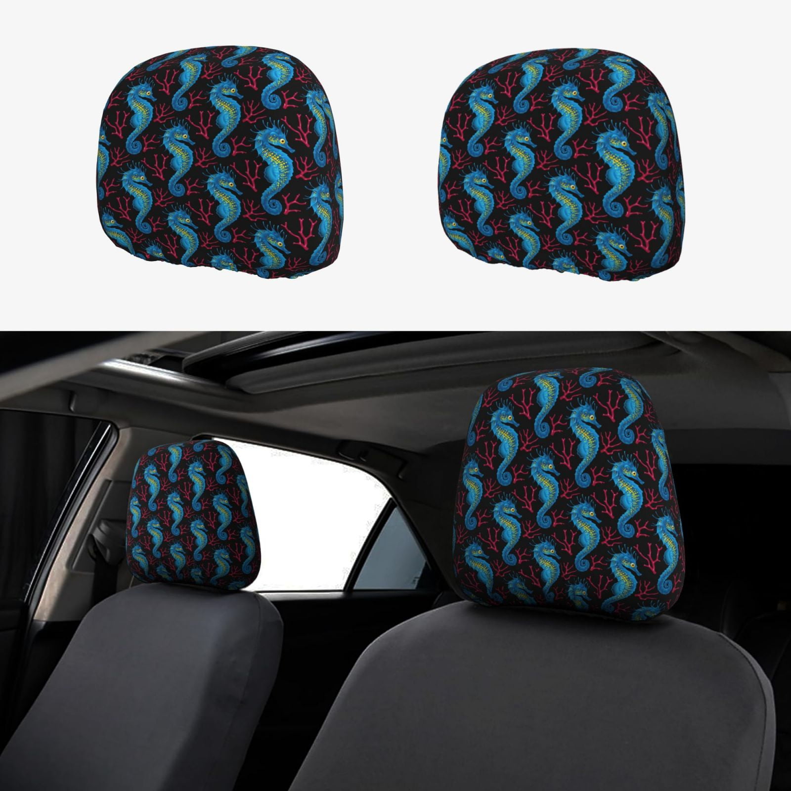 Blue Seahorse Headrest Cover for Cars, 2Pack Car Headrest Cover, Soft ...