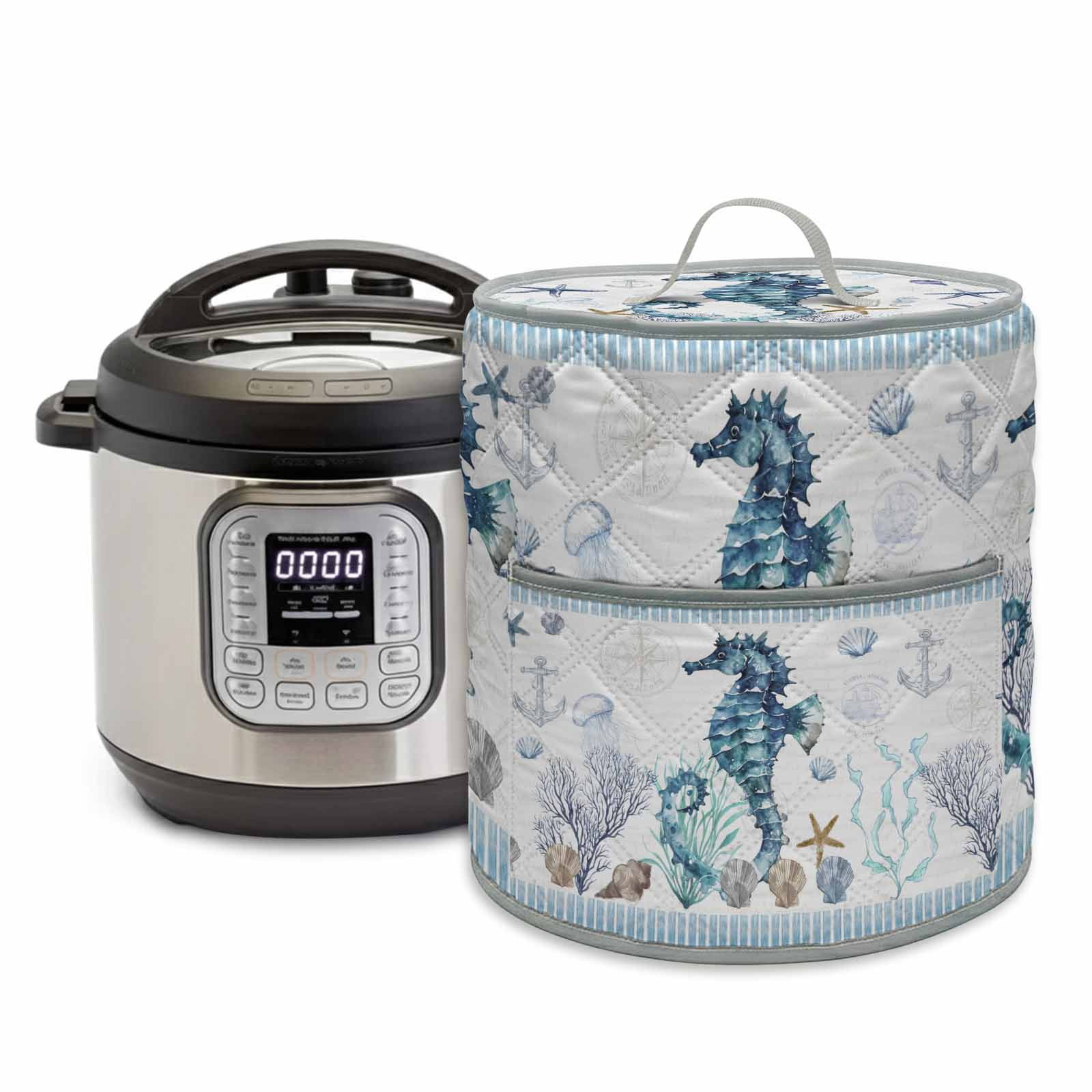 Blue Seahorse Rice Cooker Cover 6 Quart Ocean Watercolor Blue Seastars ...