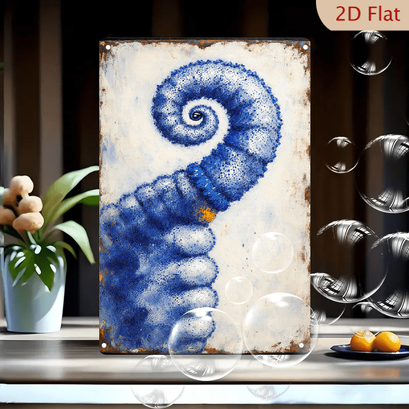 Blue Seahorse Spiral Art on Metal, 8x12 Inch Rustic Distressed Wall ...