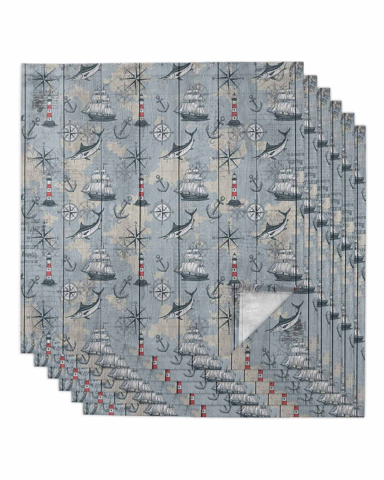 Blue Seaports Cloth Napkins Set of 6 Reusable Dinner Napkins, Vintage ...