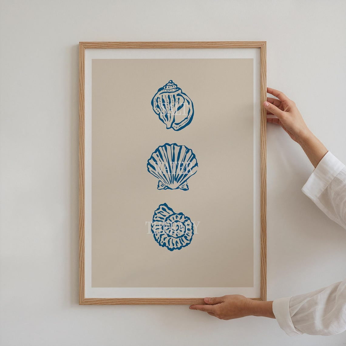 Blue Seashell Art Poster Coastal Line Art Poster, Unframed Canvas Size ...
