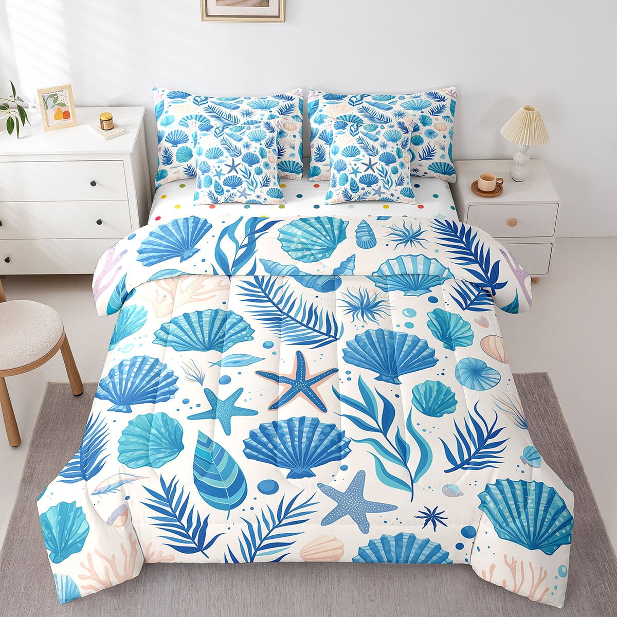 Blue Seashell Bed In A Bag Starfish Beach Comforter Set,Coastal Shell ...