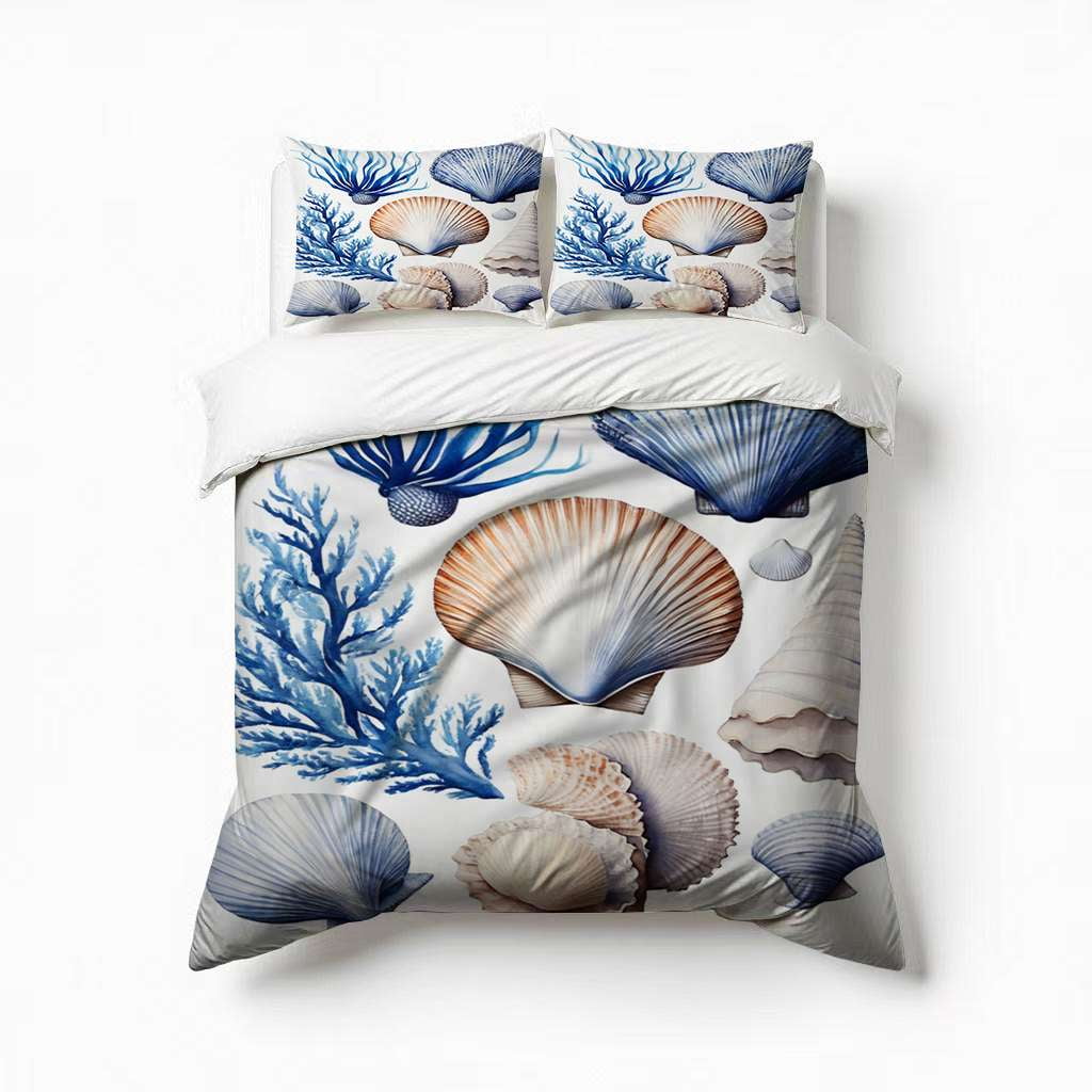 Blue Seashell Coral Art Bedding Set 3 Pcs Soft Microfiber Quilt Cover ...
