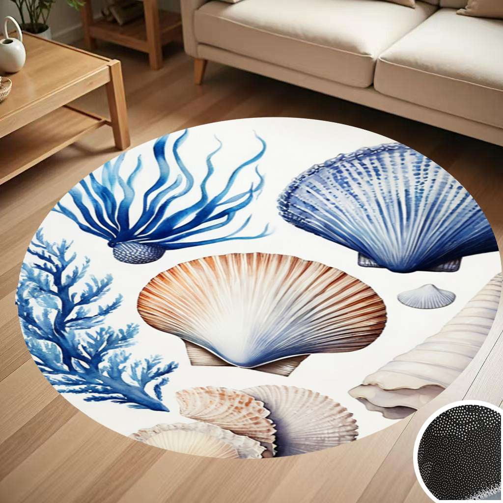 Blue Seashell Coral Art Round Carpet Living Room Bedroom Home ...