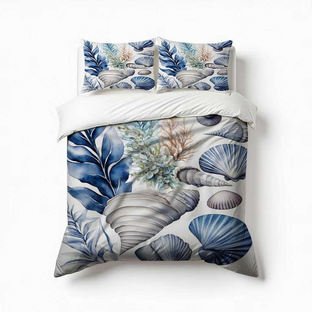 Blue Seashell Coral Print Bedding Set 3 Pcs Soft Microfiber Quilt Cover ...