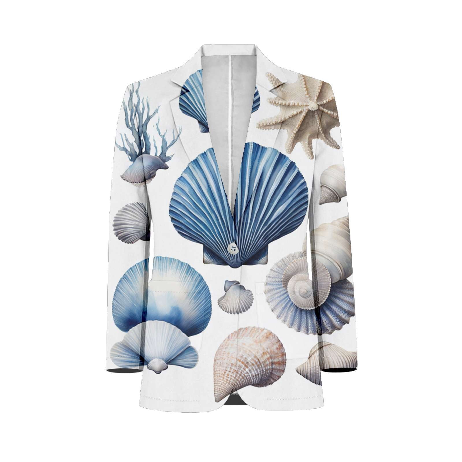 Blue Seashell Coral Print Customized Men's Suits full man Shawl Collar ...
