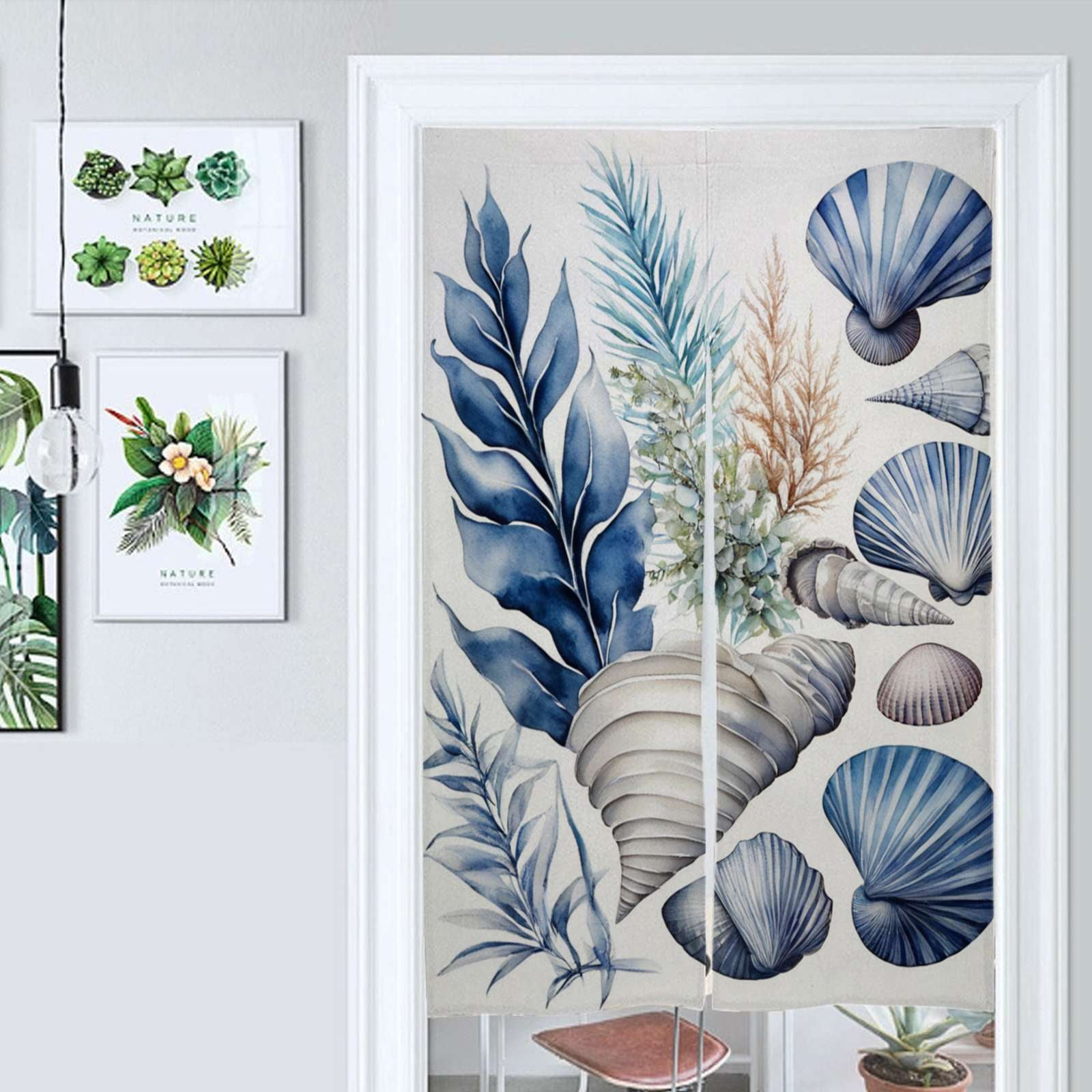 Blue Seashell Coral Print Door Curtain Nordic Living Room DoorCurtain ...