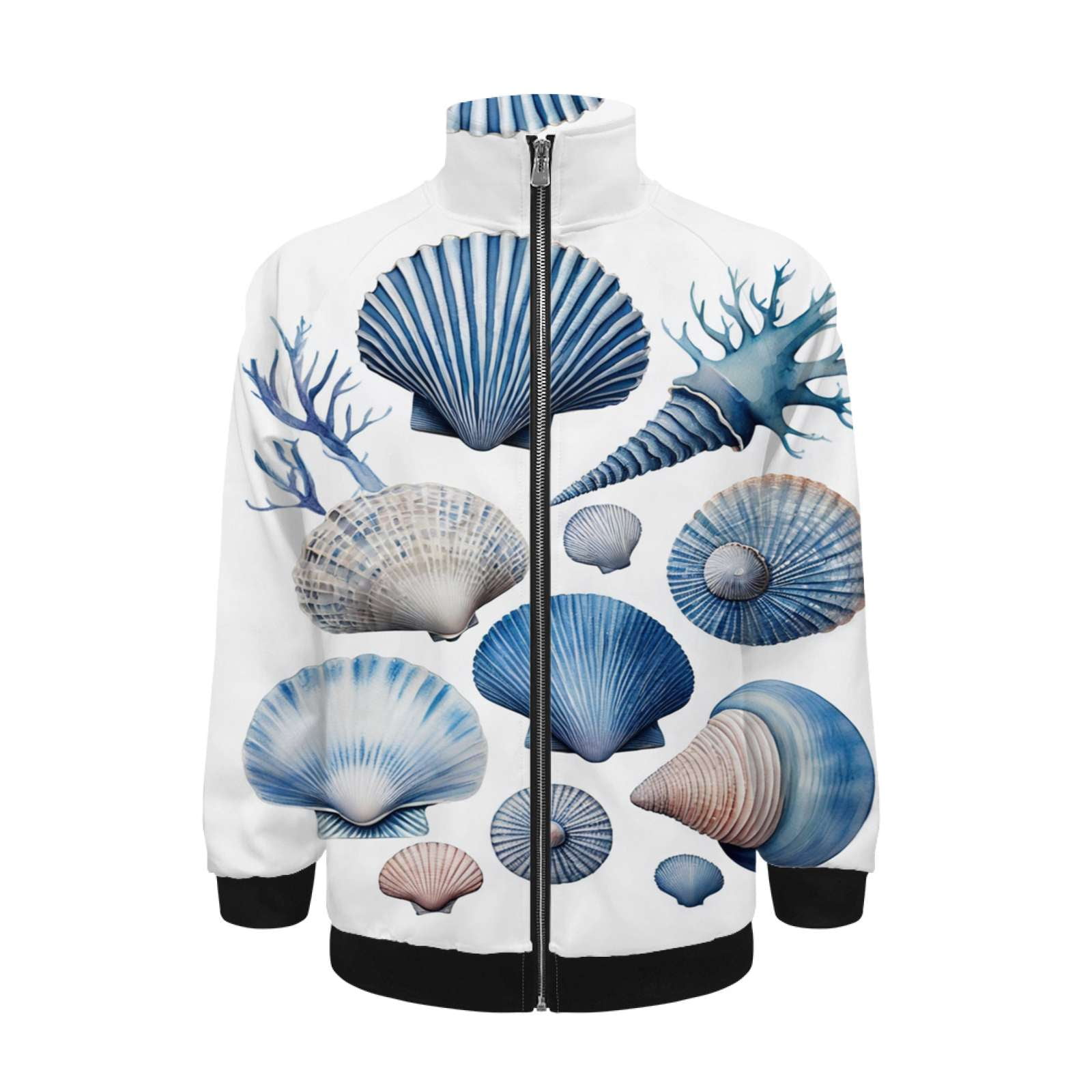 Blue Seashell Coral Print Jacket Men's Street Cool Long Sleeves Coat ...