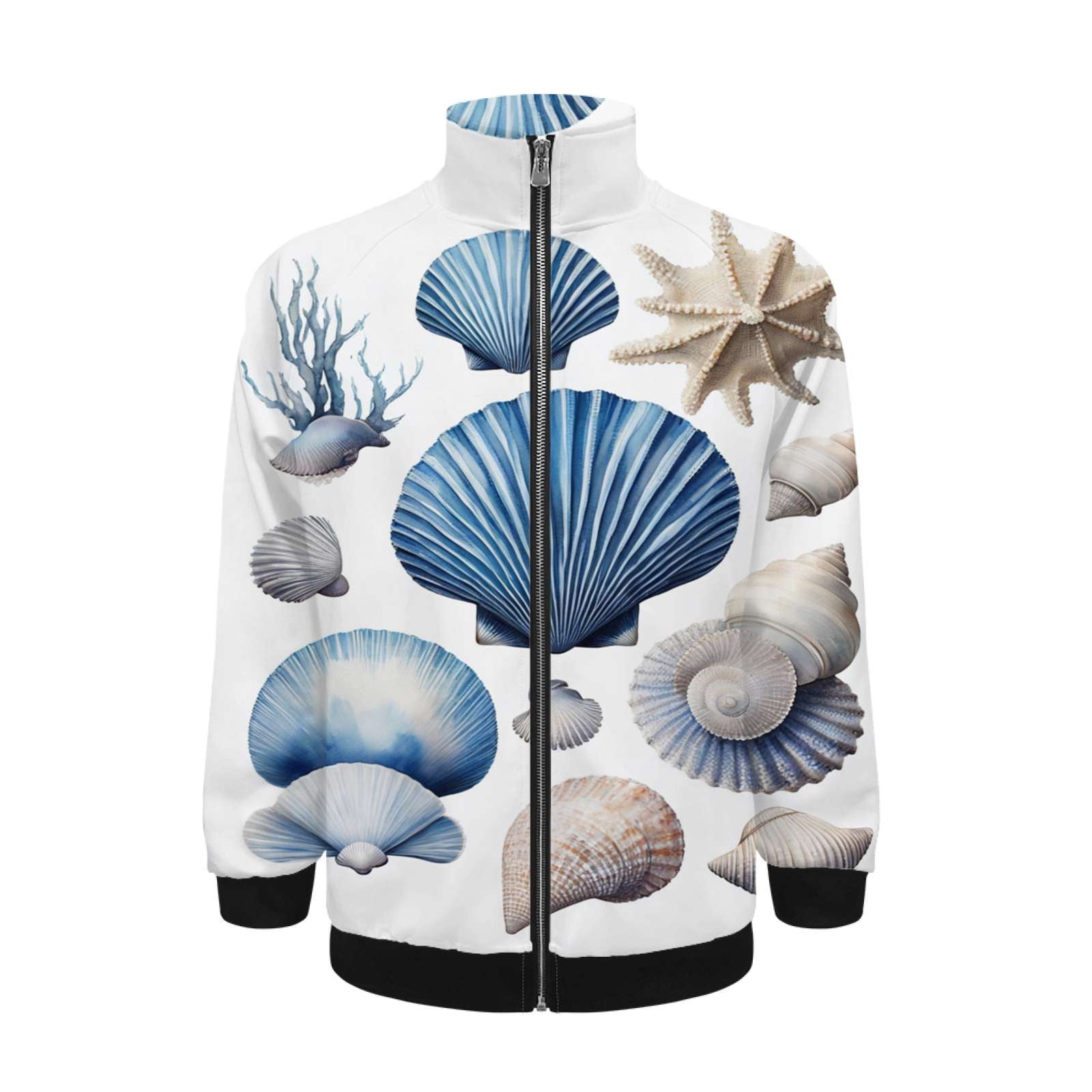Blue Seashell Coral Print Jacket Men's Street Cool Long Sleeves Coat Personality Tops Oversized ...