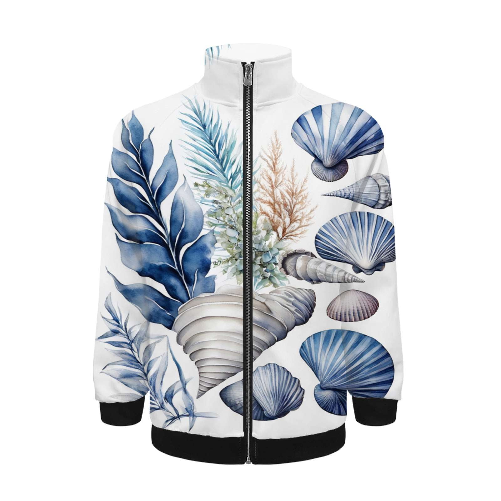 Blue Seashell Coral Print Jacket Men's Street Cool Long Sleeves Coat ...