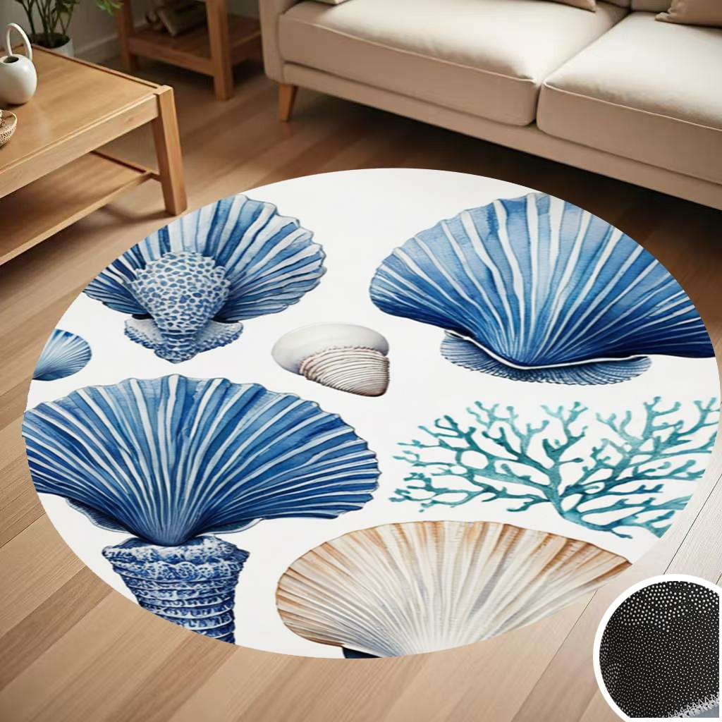 Blue Seashell Coral Print Round Carpet Living Room Bedroom Home ...