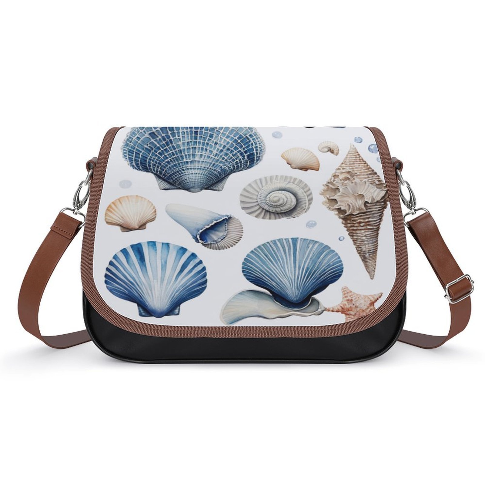 Blue Seashell Coral Print Vintage Crossbody Bag For Women Medium ...