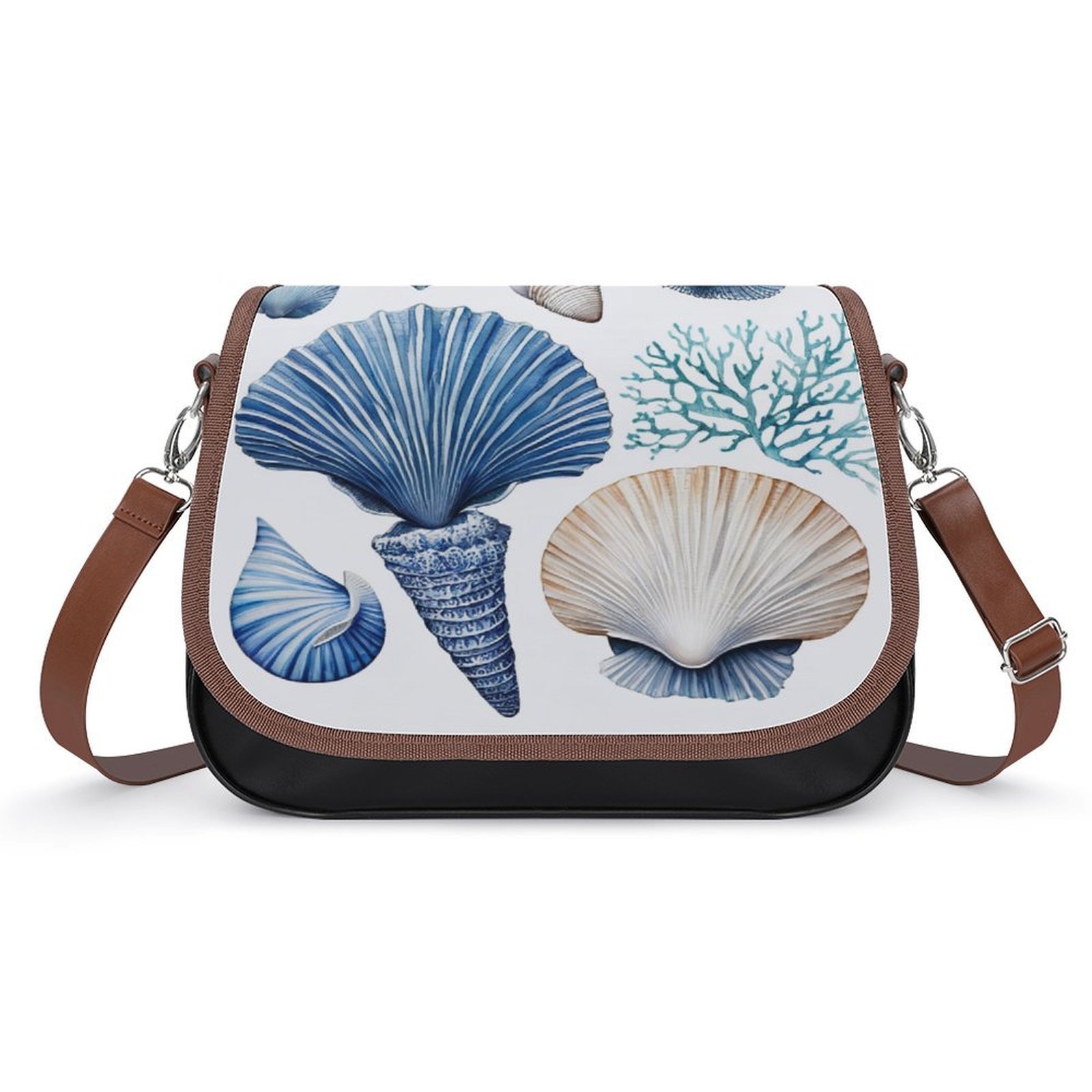 Blue Seashell Coral Print Vintage Crossbody Bag For Women Medium ...
