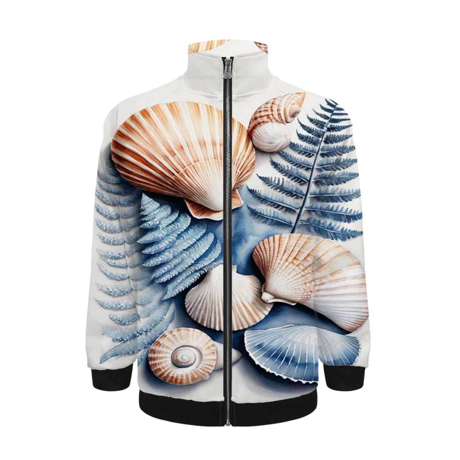 Blue Seashell Fern Print Jacket Men's Street Cool Long Sleeves Coat ...