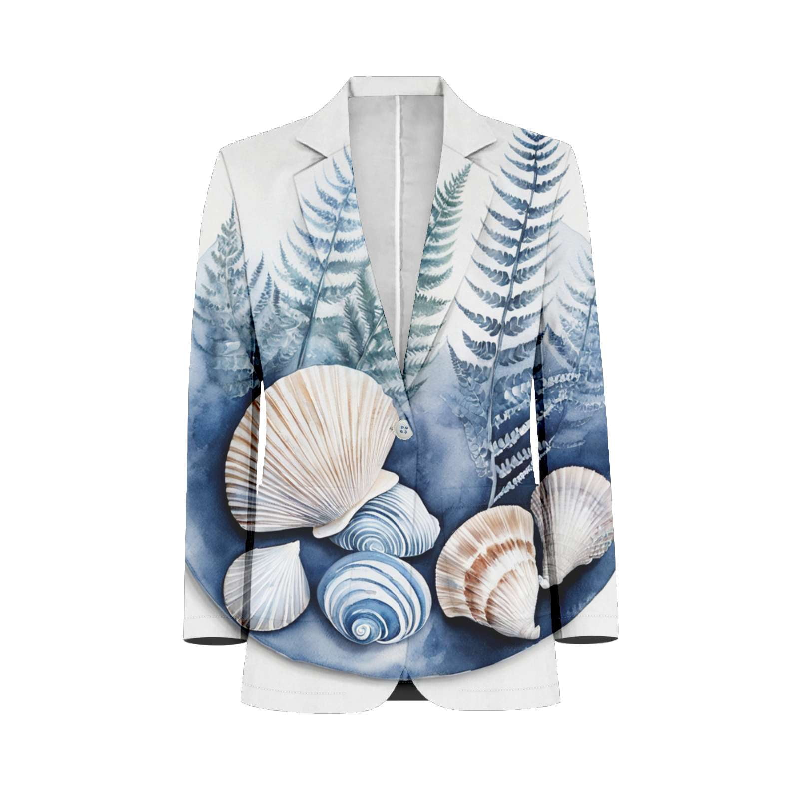 Blue Seashell Fern Print Men's Suit Blazer Casual Party Wear Slim Fit ...