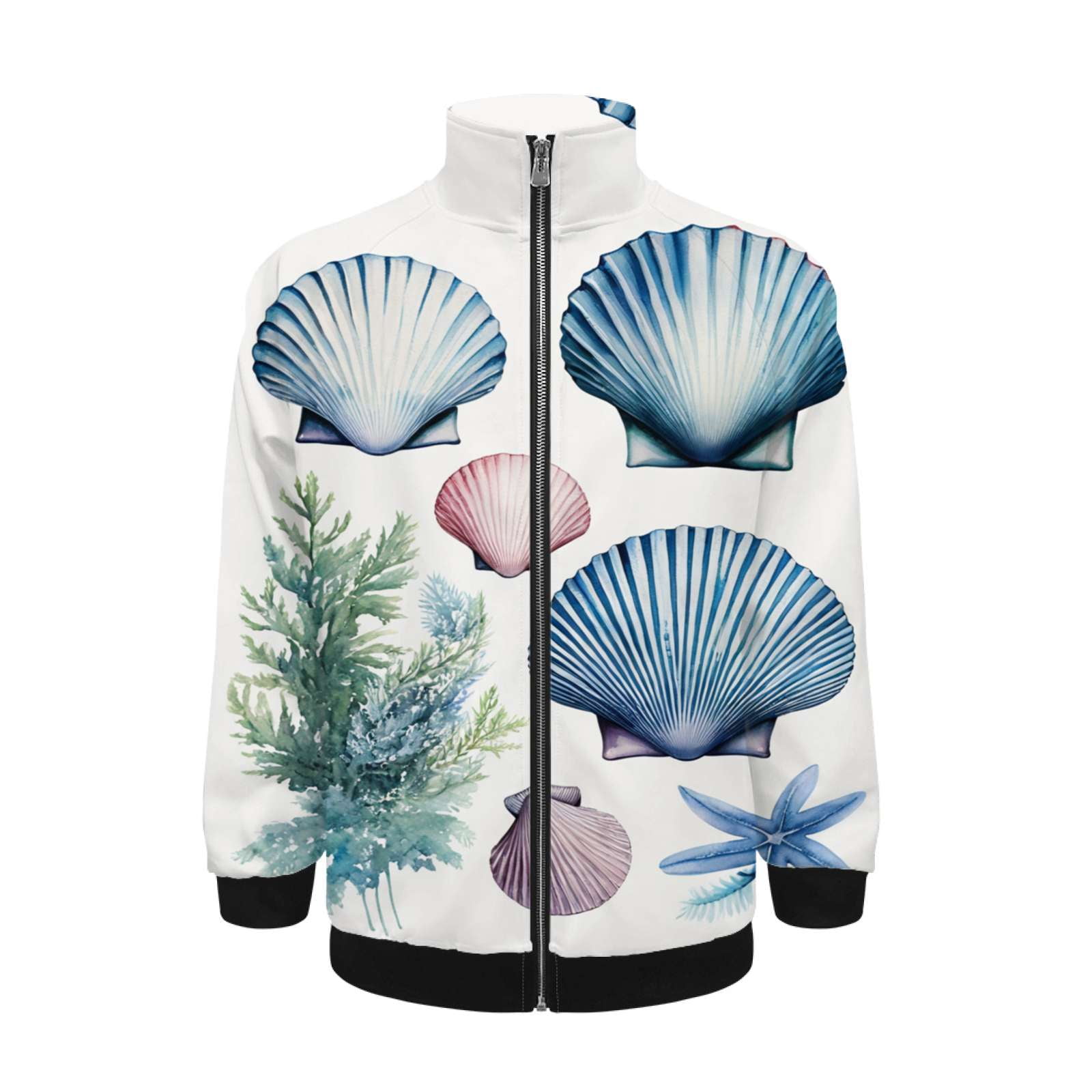 Blue Seashell Floral Print Jacket Men's Street Cool Long Sleeves Coat ...