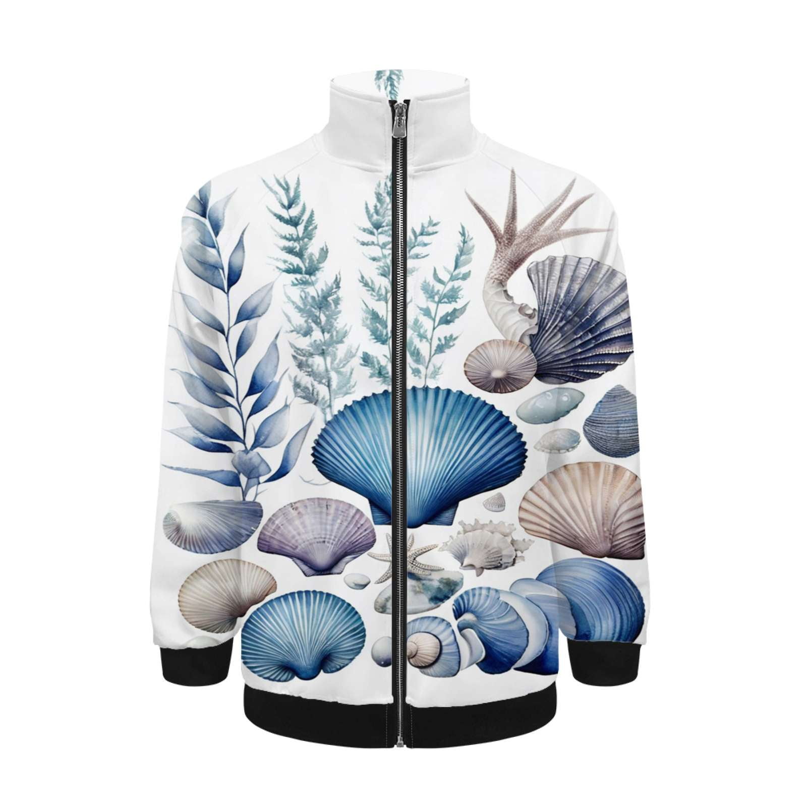 Blue Seashell Floral Print Jacket Men's Street Cool Long Sleeves Coat Personality Tops Oversized ...