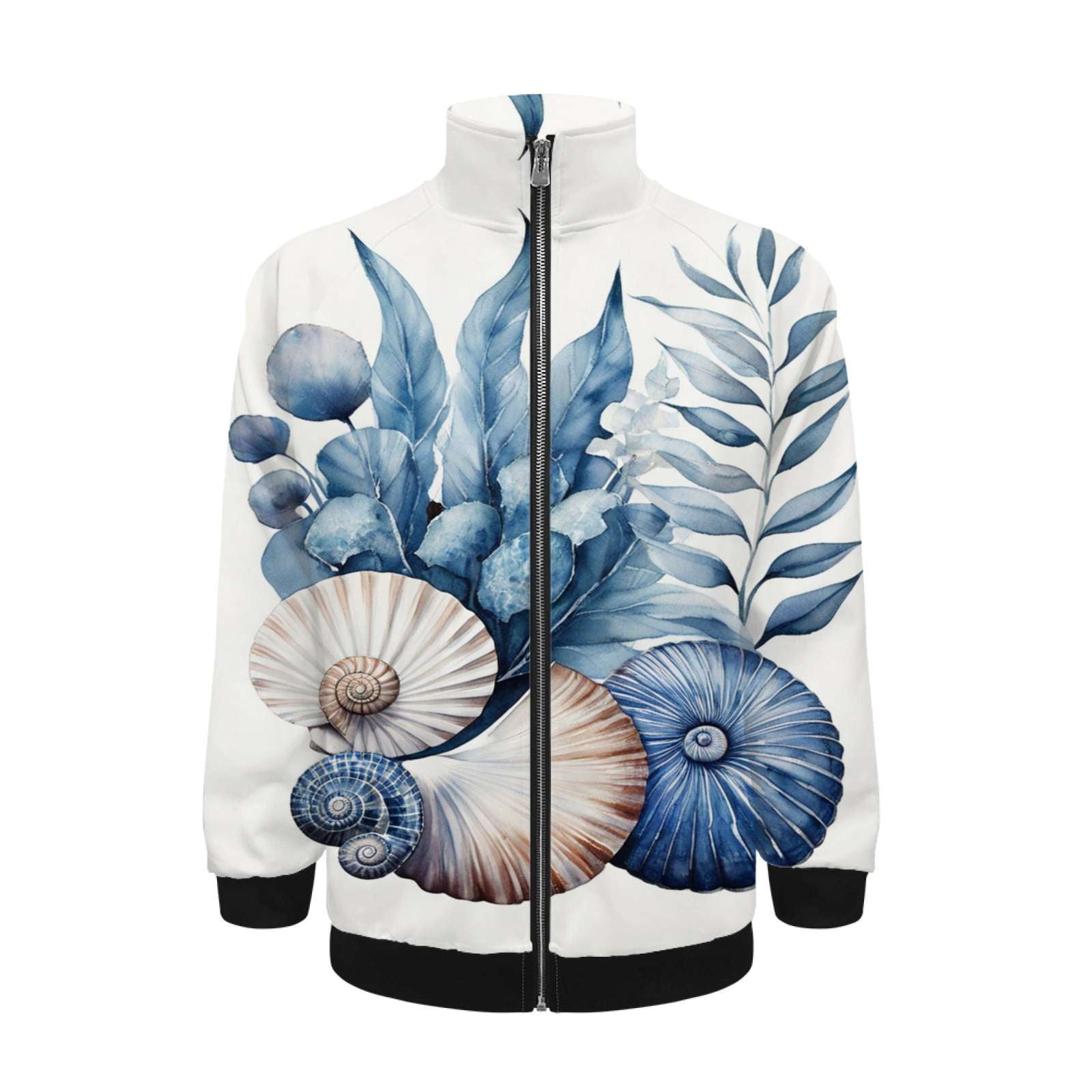 Blue Seashell Floral Print Jacket Men's Street Cool Long Sleeves Coat ...
