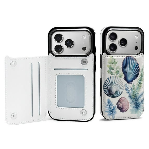 Blue Seashell Floral Print Leather Wallet Case for iPhone 12 Pro Max ...