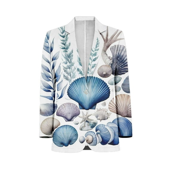 Blue Seashell Floral Print Men Blazers Slim Clothing Summer Jacket Man ...