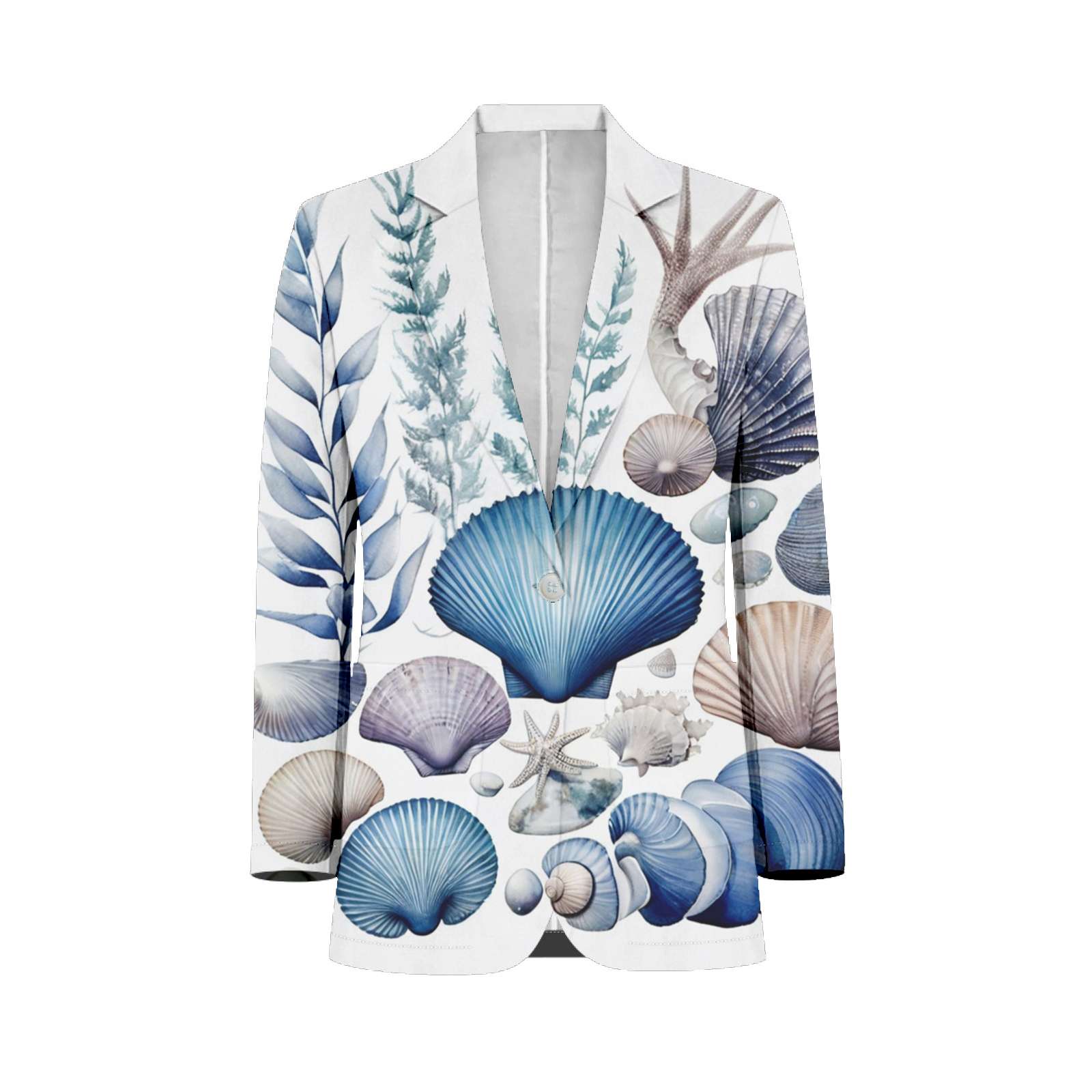 Blue Seashell Floral Print Men's Suit Blazer Casual Party Wear Slim Fit ...
