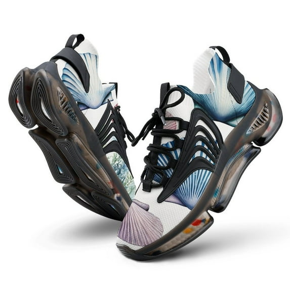 Blue Seashell Floral Print Walking Shoes for Men Woman Lightweight ...